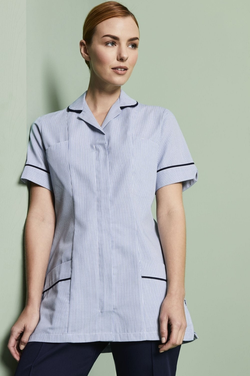 Ladies Healthcare Tunic, Hospital Blue Stripe/navy,